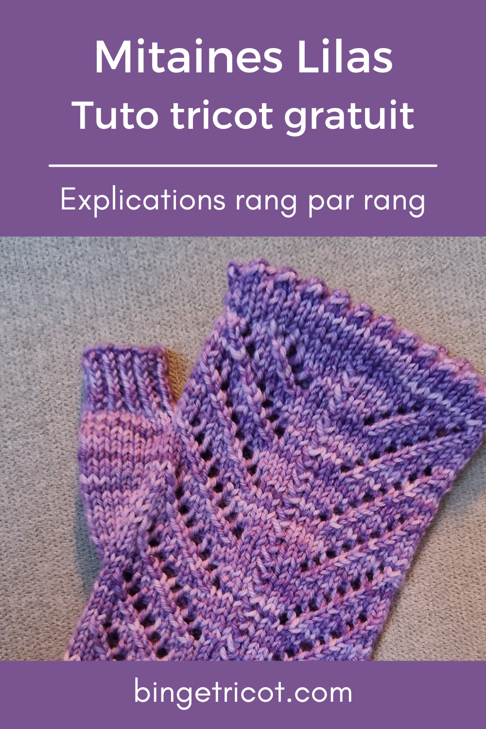 Les mitaines lilas, modèle gratuit de mitaines à dentelle au tricot ...